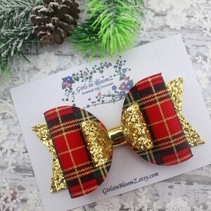 Plaid Hair Bow/red and Gold Christmas Hair Bow/red Plaid Baby Headband/christmas Baby Headband ...