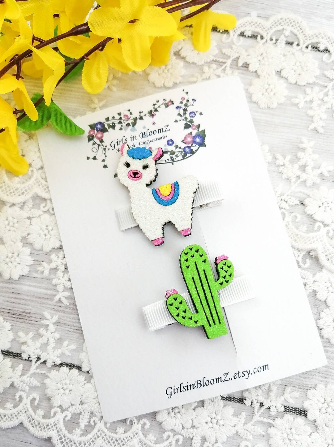 Llama Cactus Hair Clips: Glitter Summer Toddler Clips - Set of 2 - Etsy