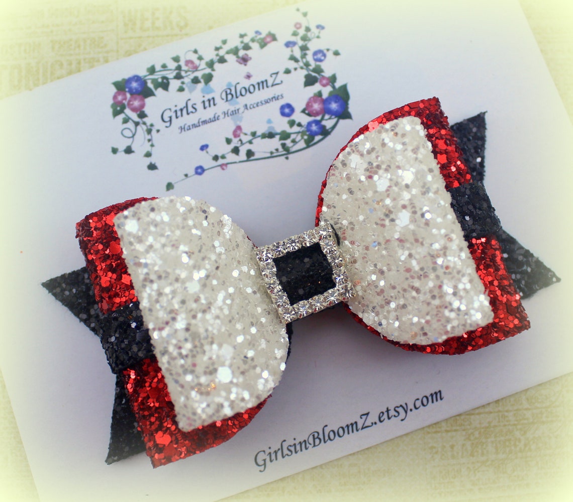 Christmas Hair Bow/girls Santa Hair Bow/glitter Hair Bow/red - Etsy