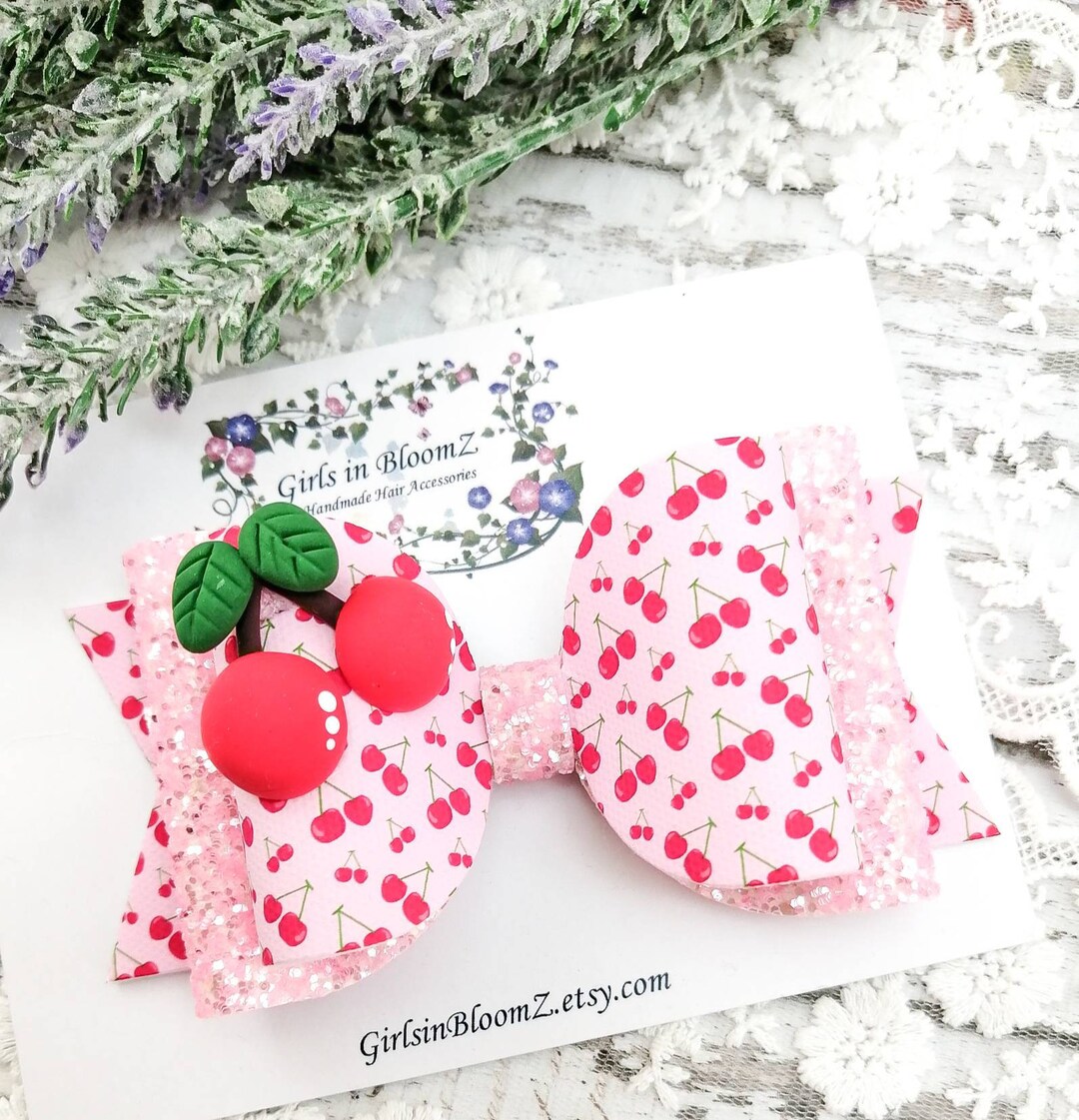 Cherry Glitter Hair Bow: 4.5" Fruit Hair Clip - Etsy