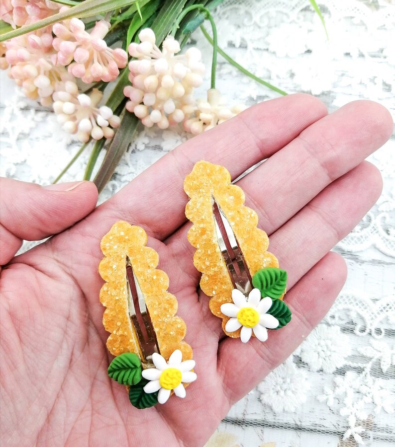 Snap Clips Set-small Hair Clips-glitter Snap Clips-daisy Hair - Etsy