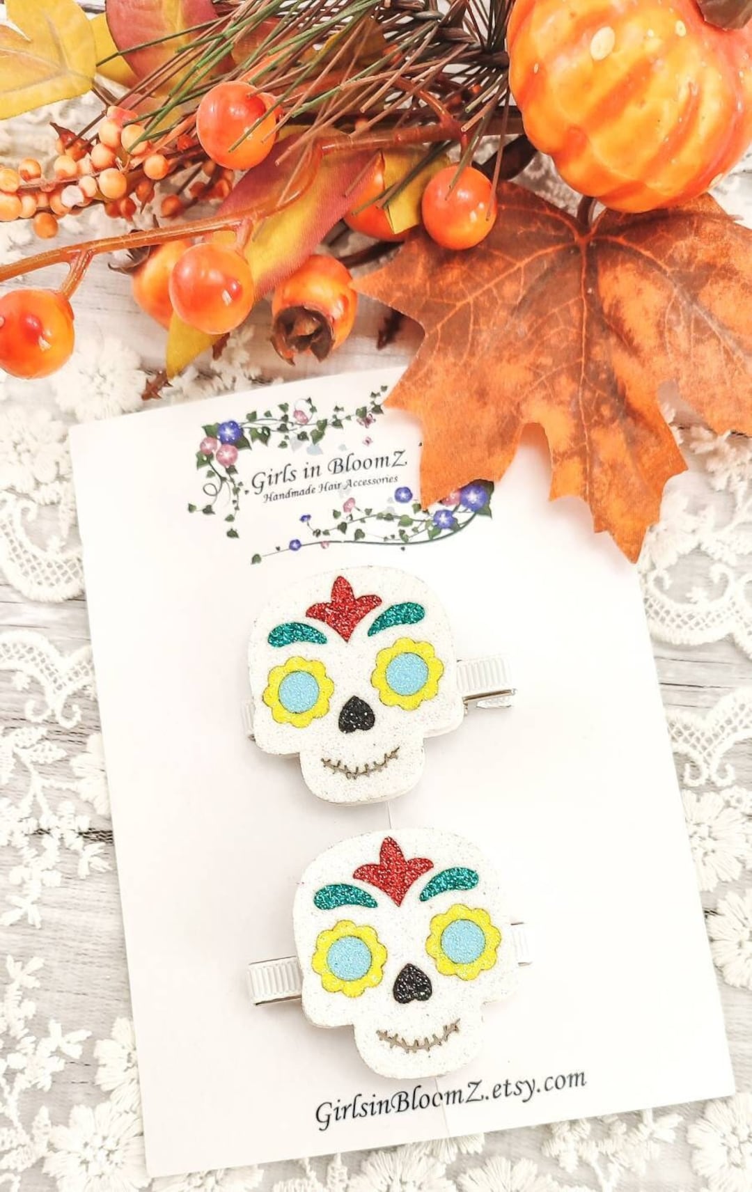 Sugar Skull Hair Clips/cute Hair Clippies/girls Hair Clips/halloween ...