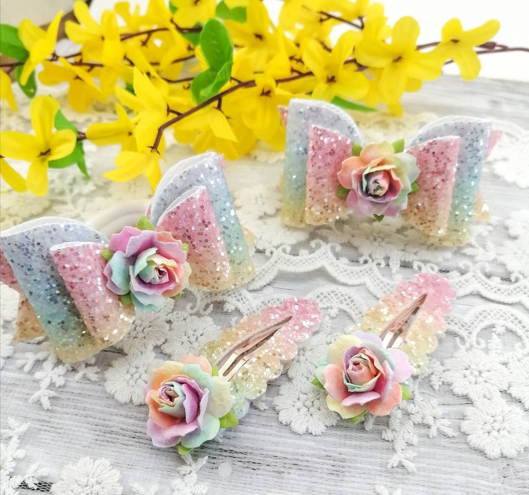 Rainbow Glitter Hair Bows/rainbow Hair Accessories Set/rainbow Hair ...