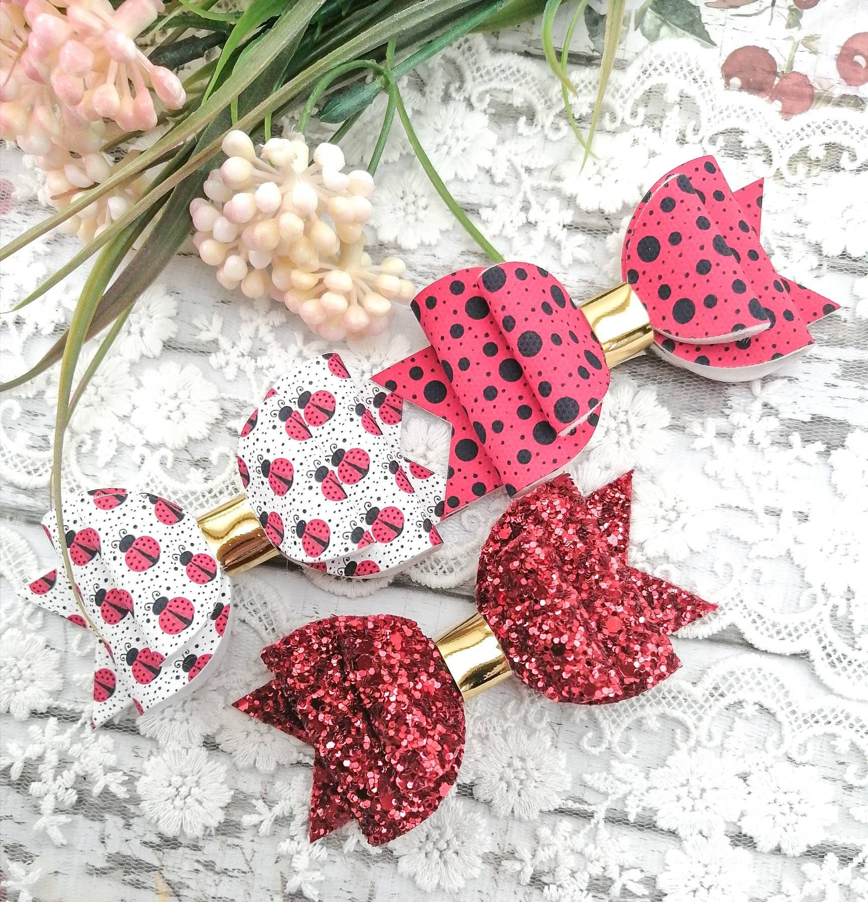 Red and Black Hair Bows-ladybug Hair Clips-set of Hair - Etsy