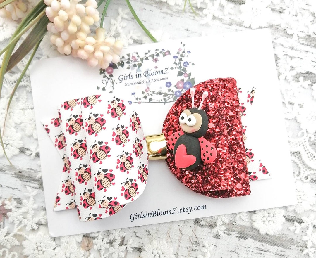 Ladybug Hair Bow-summer Hair Bow-glitter Hair Bow-4 Inch Hair Bow-red ...