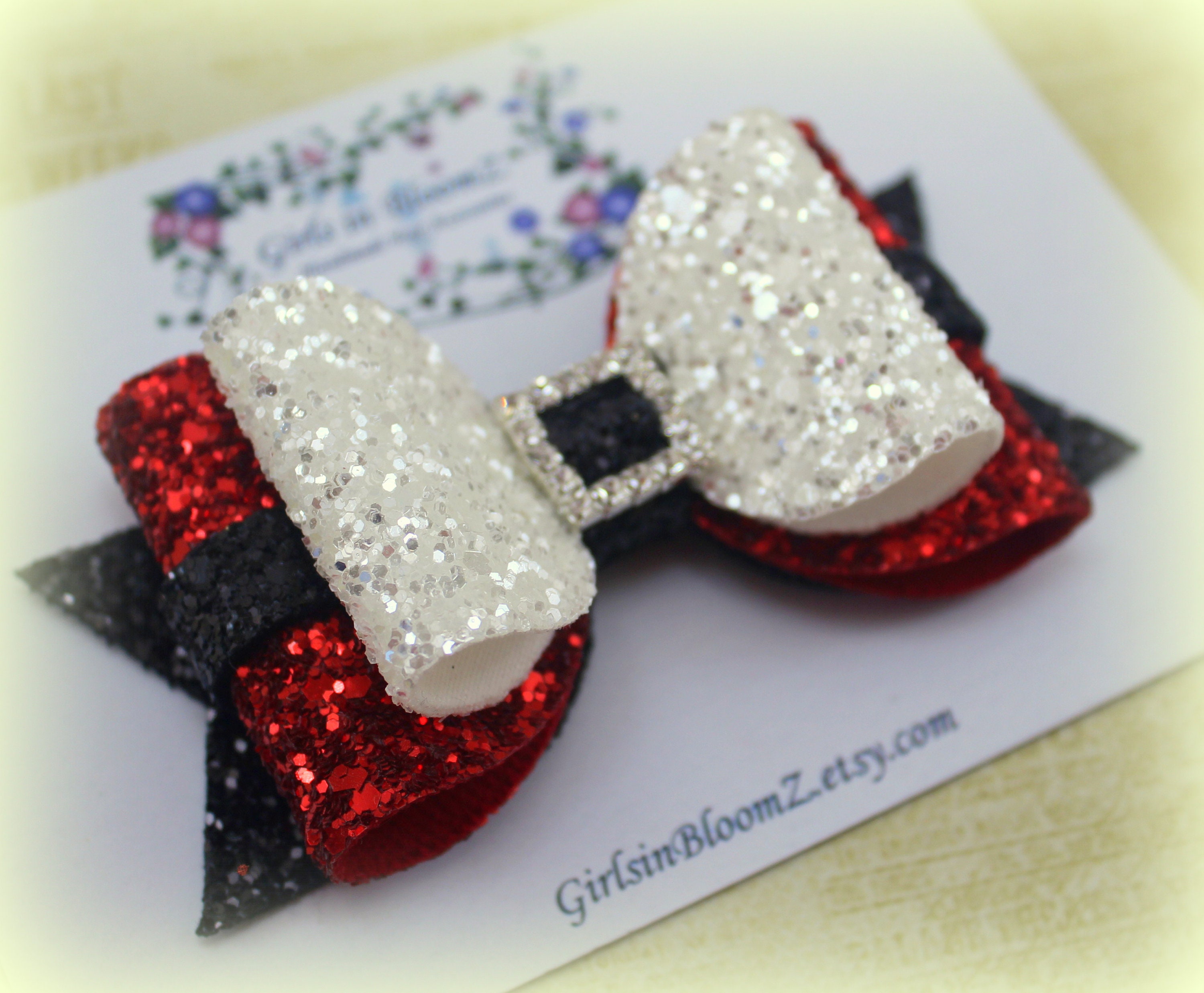Christmas Hair Bow/girls Santa Hair Bow/glitter Hair Bow/red - Etsy