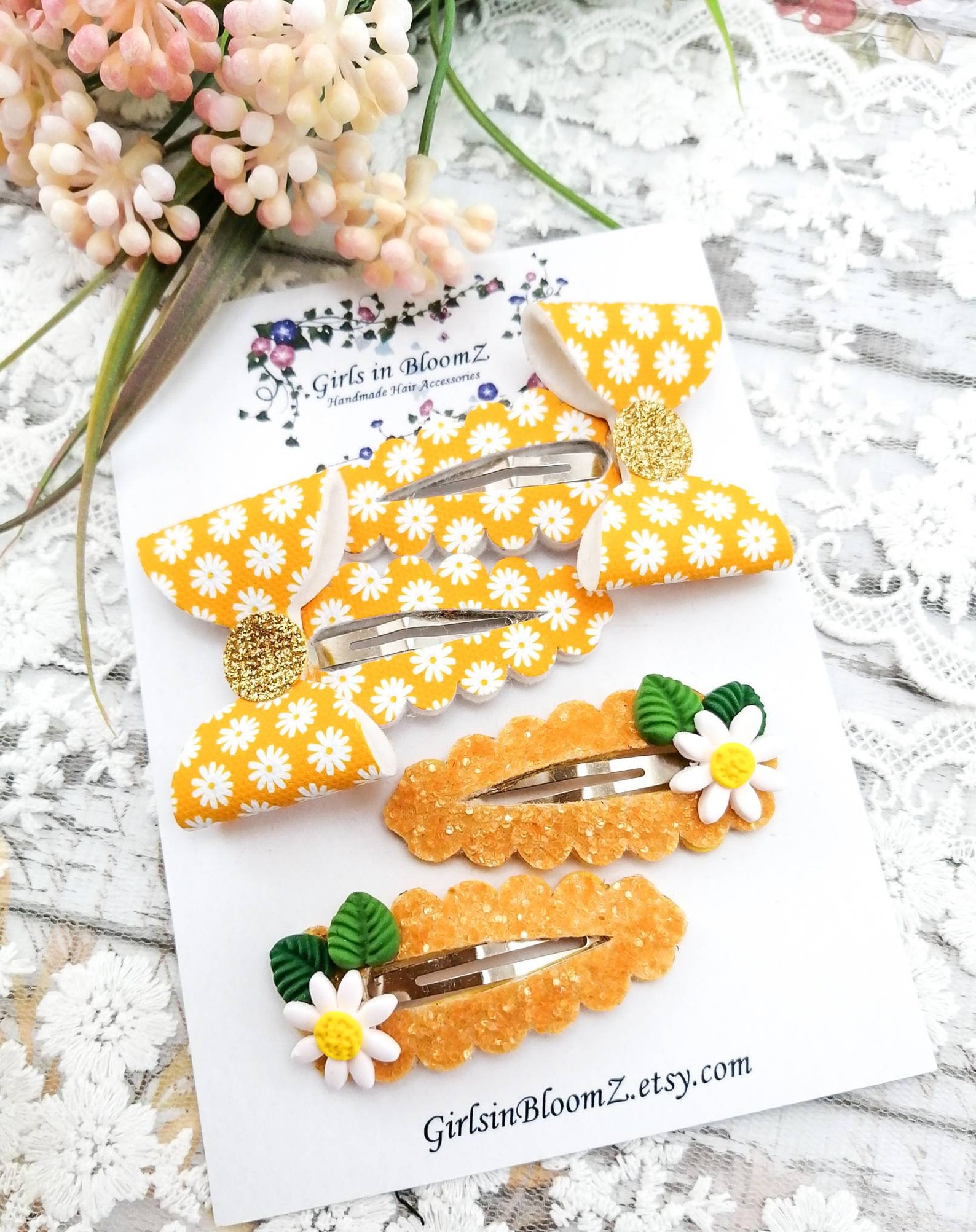 Snap Clips Set-small Hair Clips-glitter Snap Clips-daisy Hair - Etsy