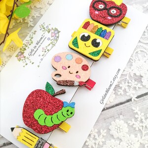 Back to School Hair Clips/nerd Apple Hair Clip/crayons Hair Clip/book ...