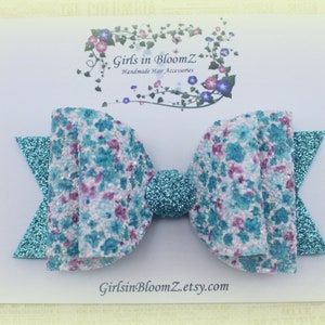 Girls Teal Blue Hair Bow/girl's Glitter Hair Bow/teal Bow - Etsy