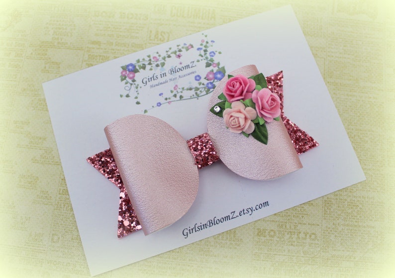 Pink glitter hair bow/Pink hair bow/Girls hair bow/Girls bow | Etsy