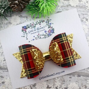 Plaid Hair Bow/red and Gold Christmas Hair Bow/red Plaid Baby Headband/christmas Baby Headband ...