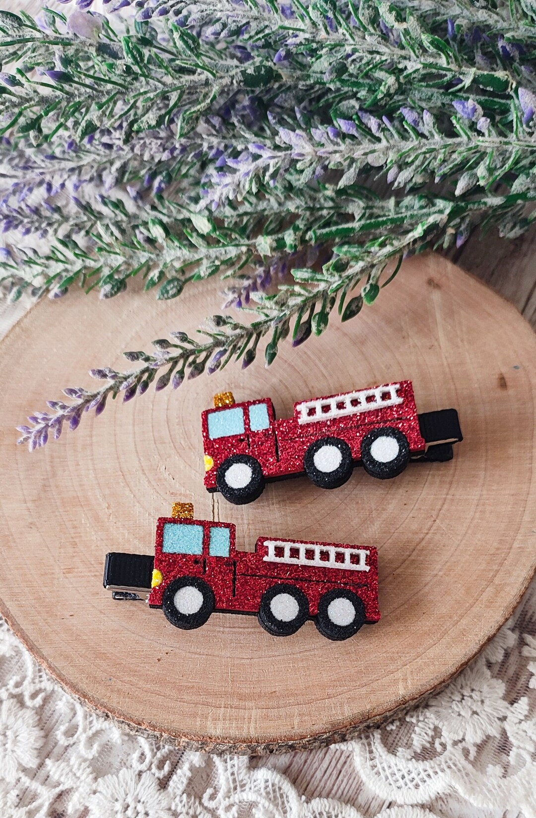 Firetruck Hair Clips: Glitter Fire Engine, Toddler Hair Accessories ...