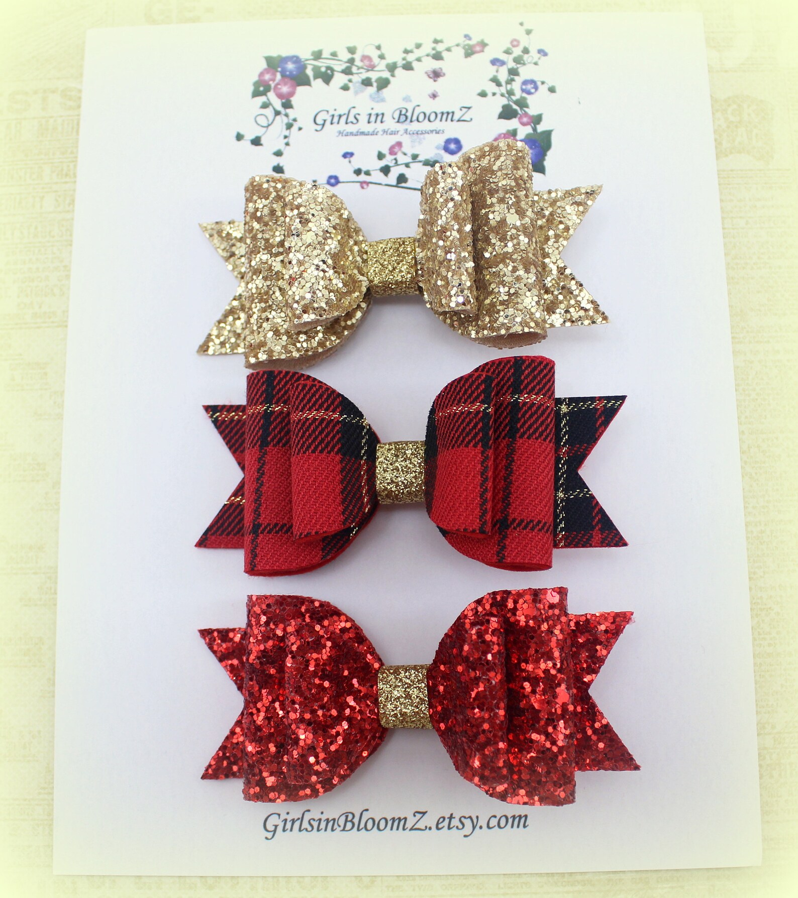 Christmas Hair Bows Set/girls Glitter Hair Bow/gold Glitter - Etsy