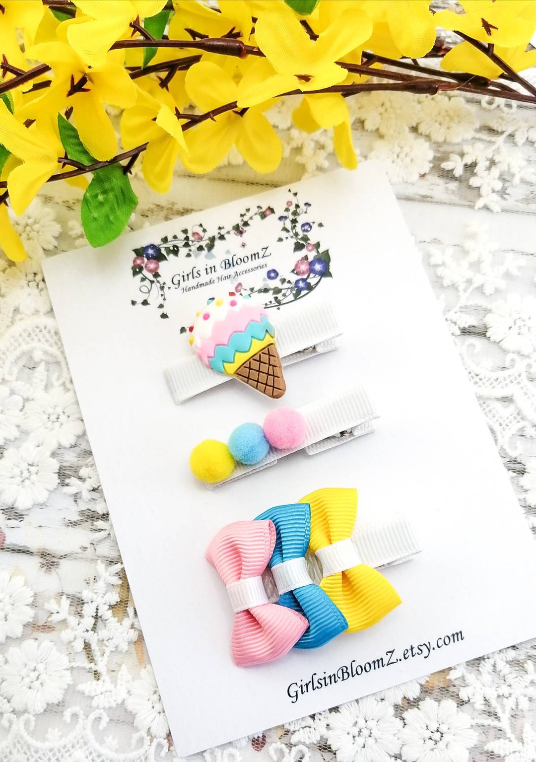 Handmade Ice Cream Hair Clips: Girls Alligator Clip Set - Etsy