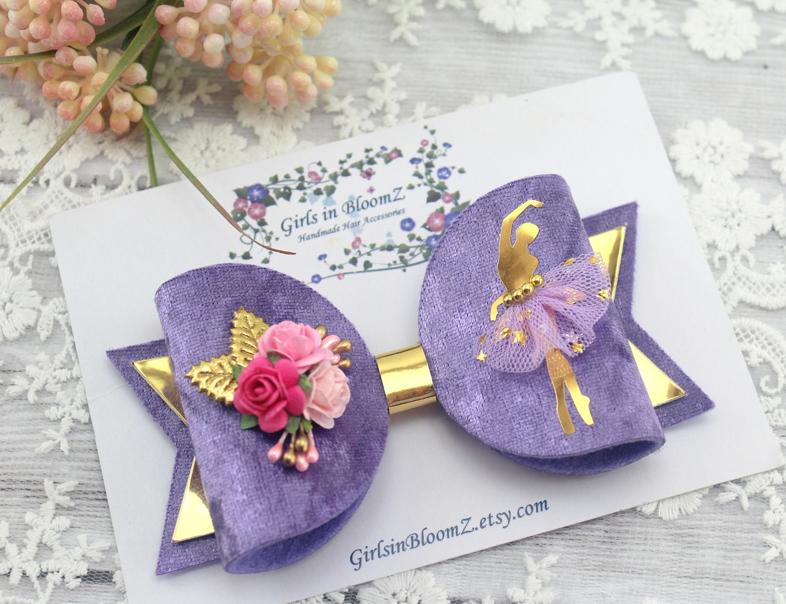 Purple ballet hair bow/Ballerina hair bow/Lavender velvet hair | Etsy