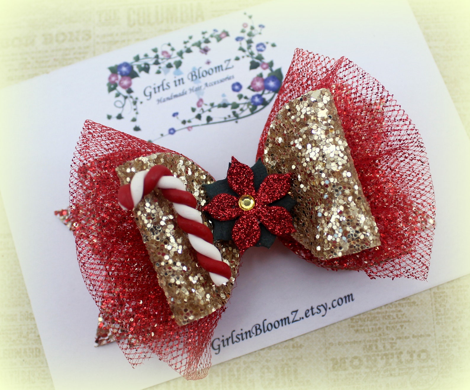 Christmas Hair Bow/girls Red Hair Bow/glitter Hair Bow/red - Etsy
