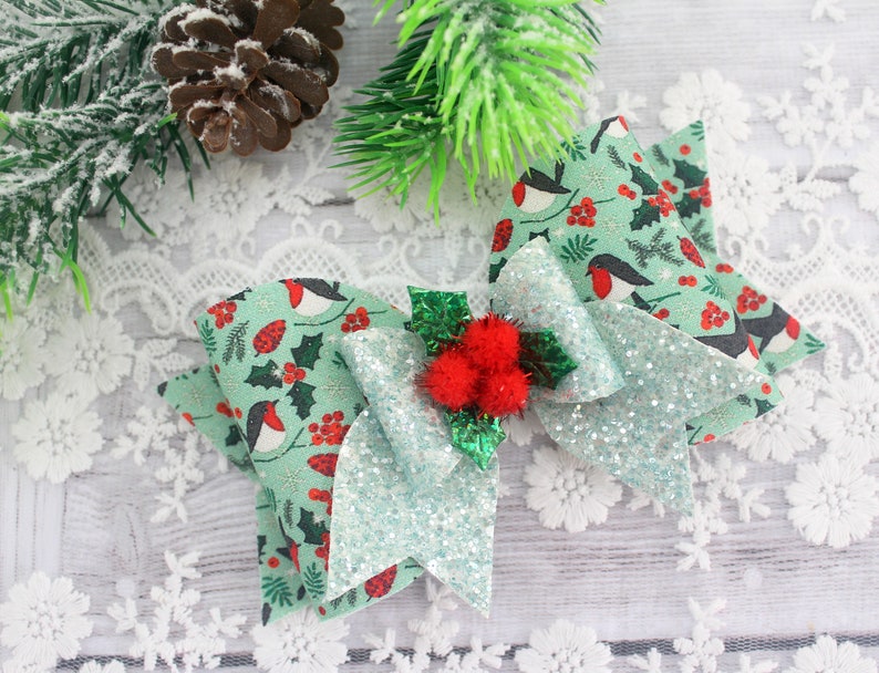 Christmas Robin Hair Bow: Glitter Holiday Hair Clip - Etsy