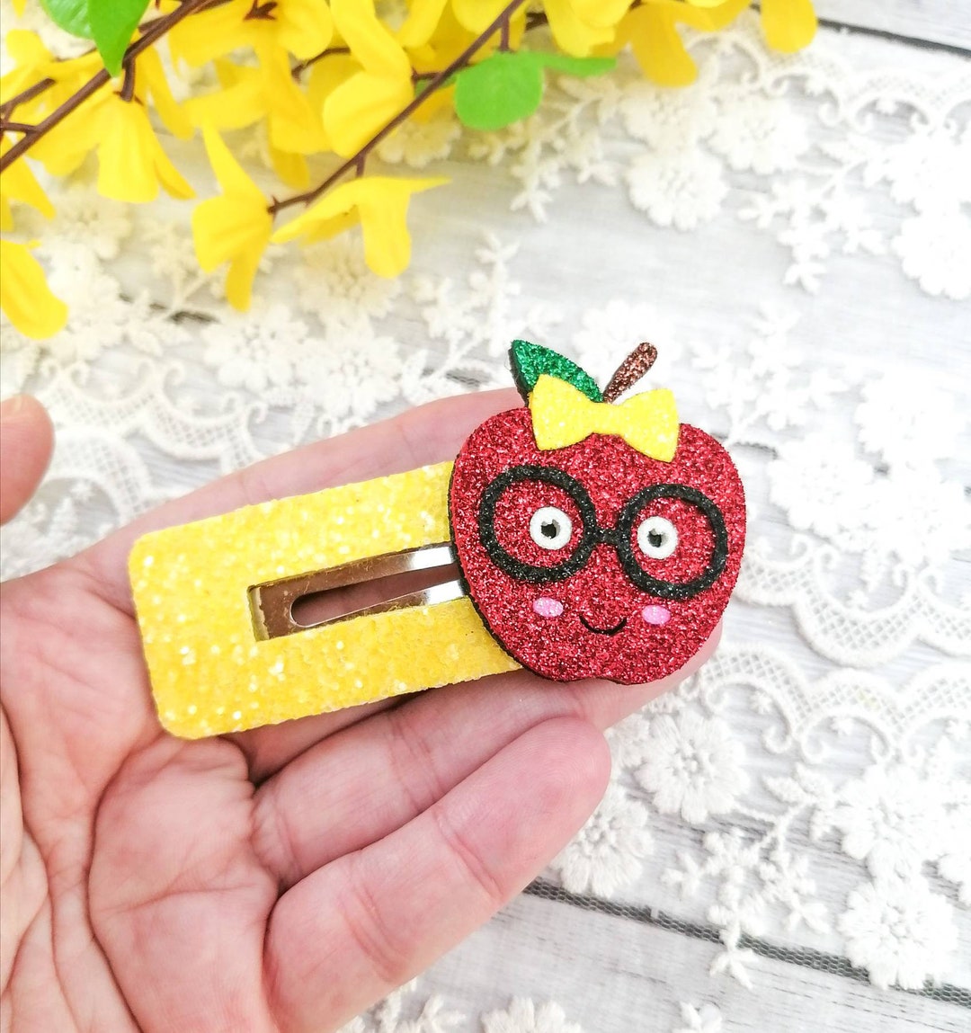 Glitzer Apfel-Haarspange - Back to School Snap Clip - Etsy Österreich