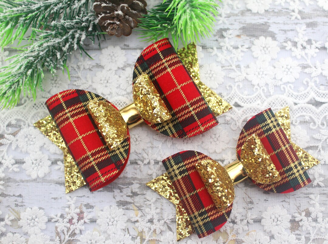Plaid Hair Bow/red and Gold Christmas Hair Bow/red Plaid Baby Headband/christmas Baby Headband ...