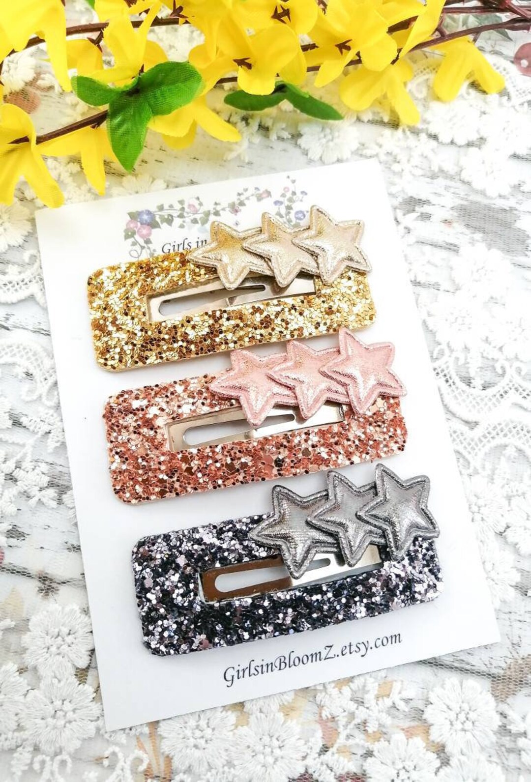 Large Snap Clip Set-glitter Snap Clips-fringe Clips-star Hair Clips ...