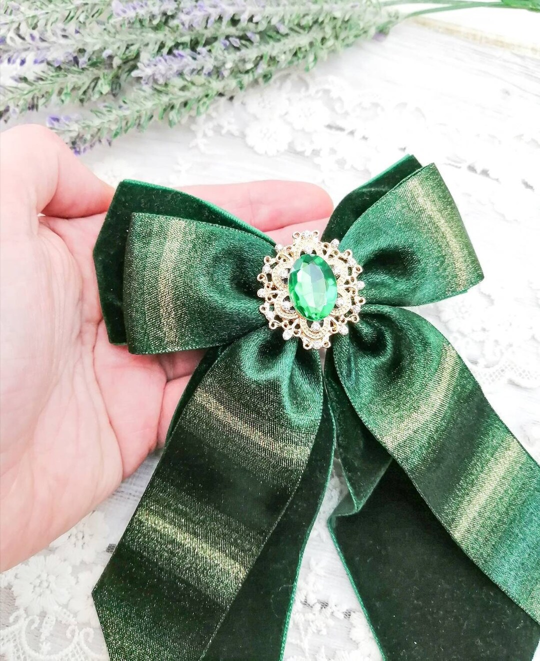 Green Velvet Hair Bow-girls Green Hair Bow-velvet Hair Bow-long Tail ...
