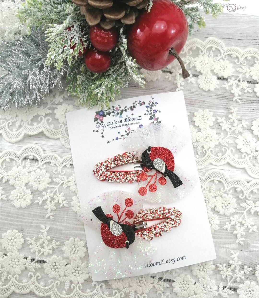 Robin Glitter Snap Hair Clips: Christmas Winter Accessories - Etsy
