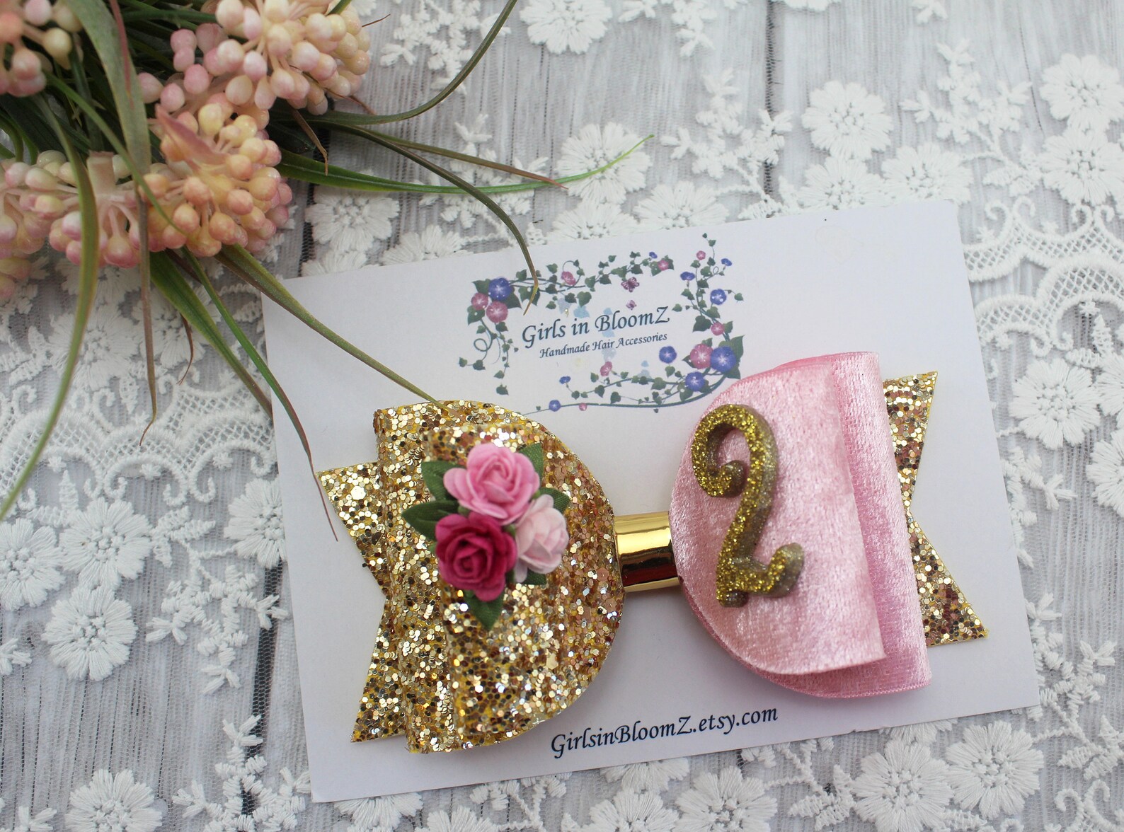 Birthday Hair Bow/pink & Gold Hair Bow/number Hair Bow/glitter | Etsy