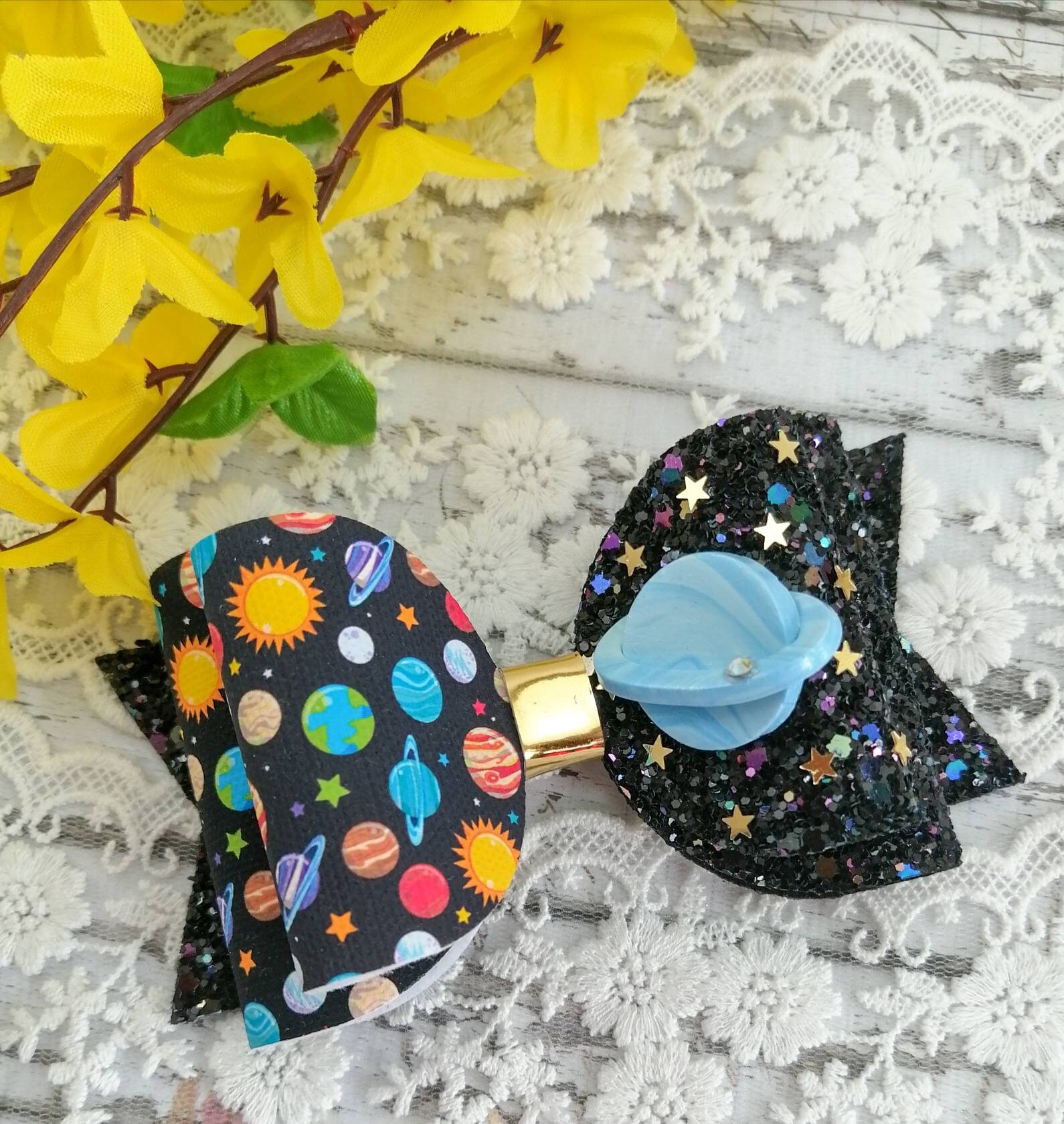 Space Hair Bow Galaxy Hair Bow Pretty Planets Hair Bow - Etsy