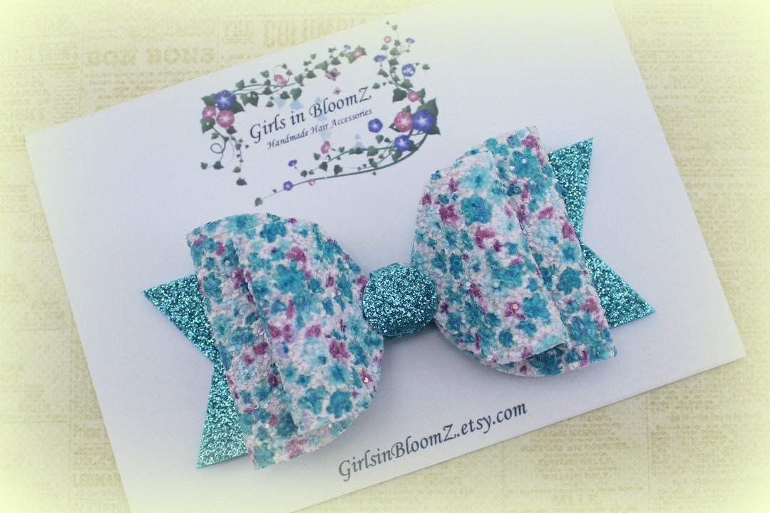 Girls Teal Blue Hair Bow/girl's Glitter Hair Bow/teal Bow Headband ...