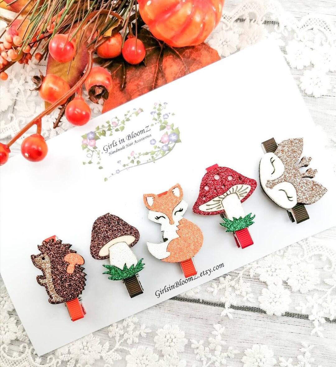 Autumn Hair Clips/fall Animal Hair Clips/hedgehog Hair Clip/fox Hair ...