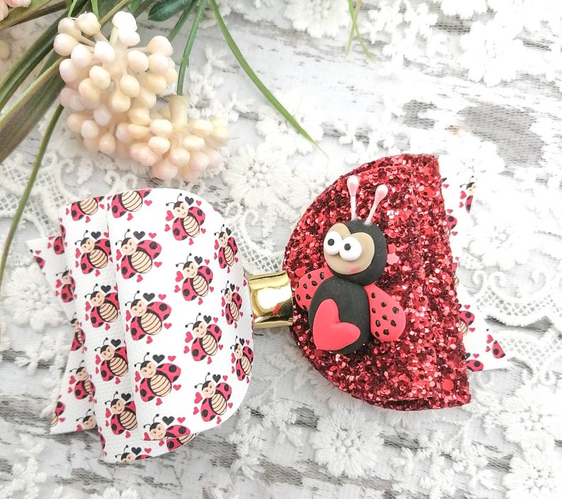 Ladybug hair bow-Summer hair bow-Glitter hair bow-4 inch hair | Etsy