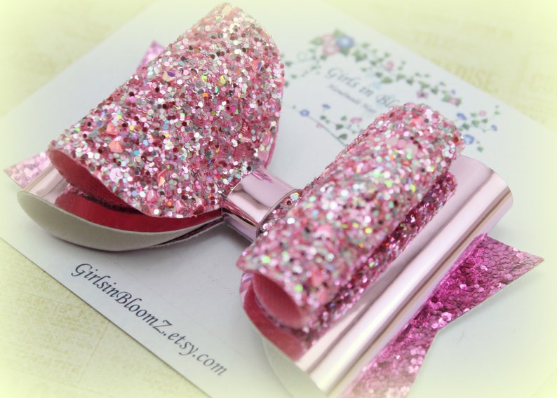 Large Pink Glitter Hair Bow/girl's Hair Bow/pink Bow - Etsy