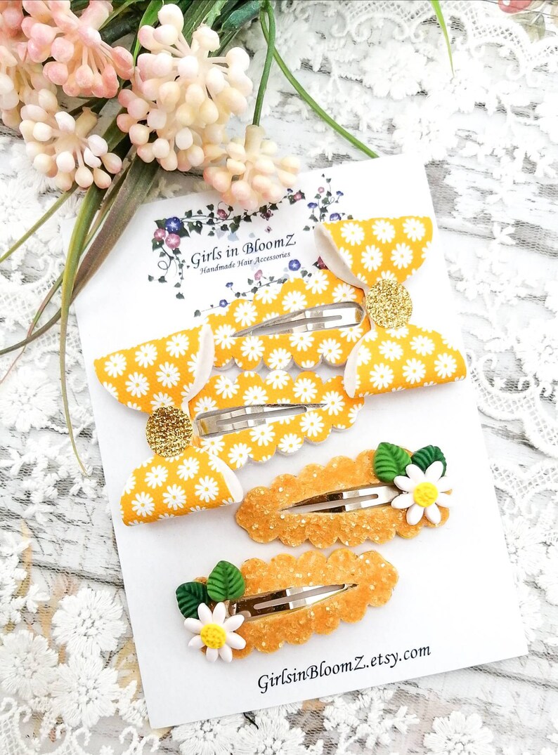 Snap Clips Set-small Hair Clips-glitter Snap Clips-daisy Hair - Etsy