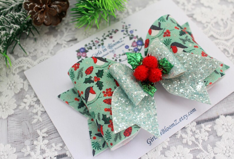 Christmas Robin Hair Bow: Glitter Holiday Hair Clip - Etsy