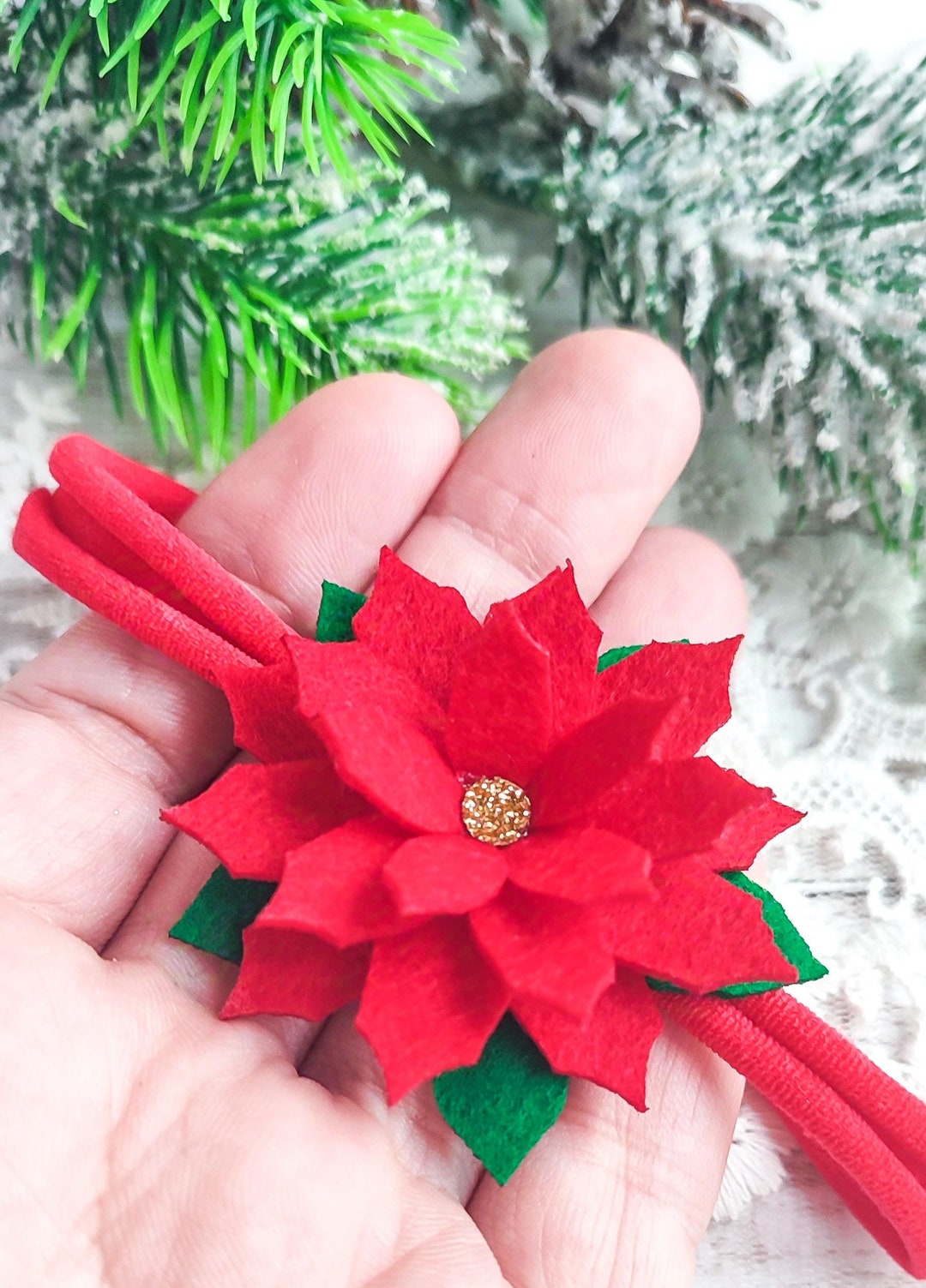 Christmas Poinsettia Headband, Baby Girl Christmas Headband, Newborn ...
