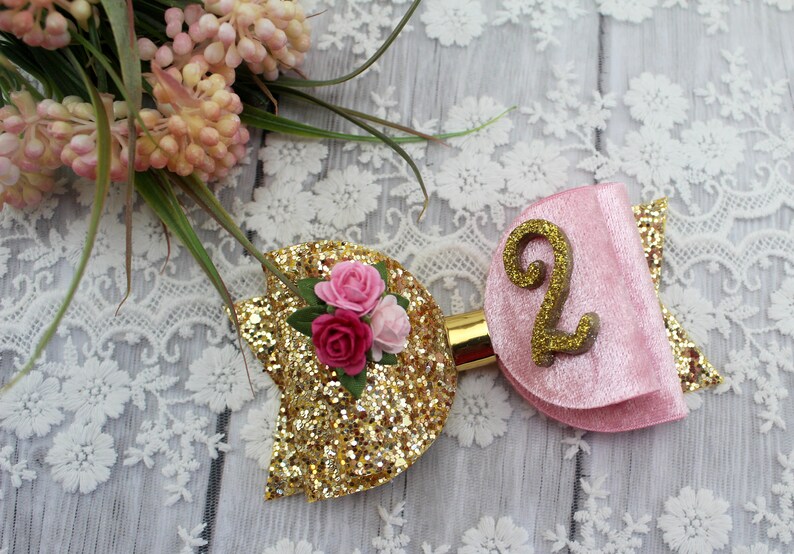 Birthday Hair Bow/pink & Gold Hair Bow/number Hair Bow/glitter | Etsy