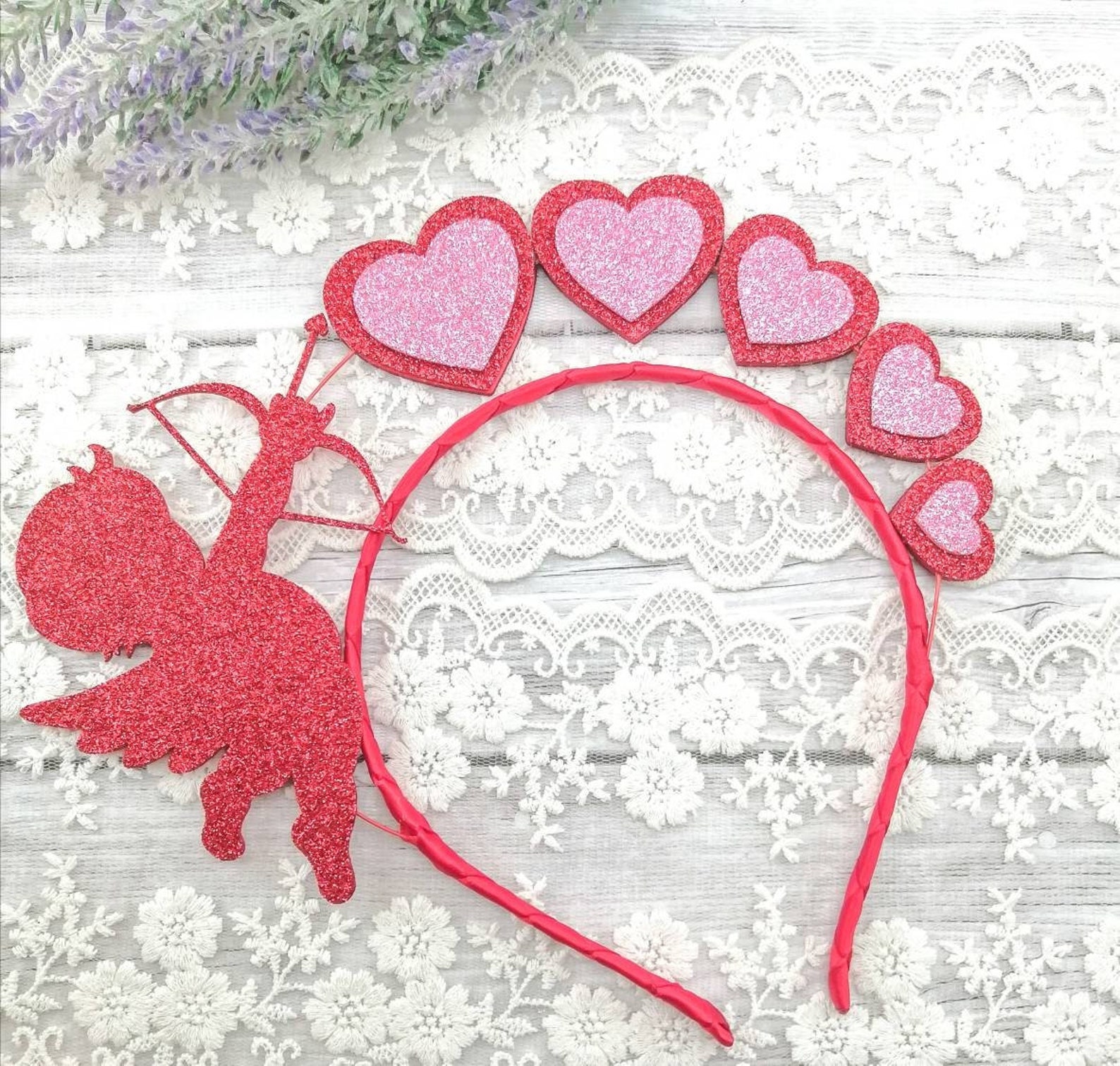 Cupid Headband-valentine's Day Red Hearts Headband-glitter - Etsy