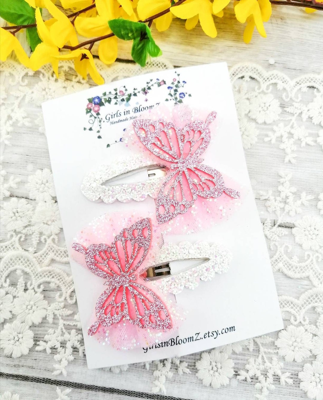 Glitter Butterfly Snap Hair Clips: Pink Hair Bows, Set of 2 - Etsy