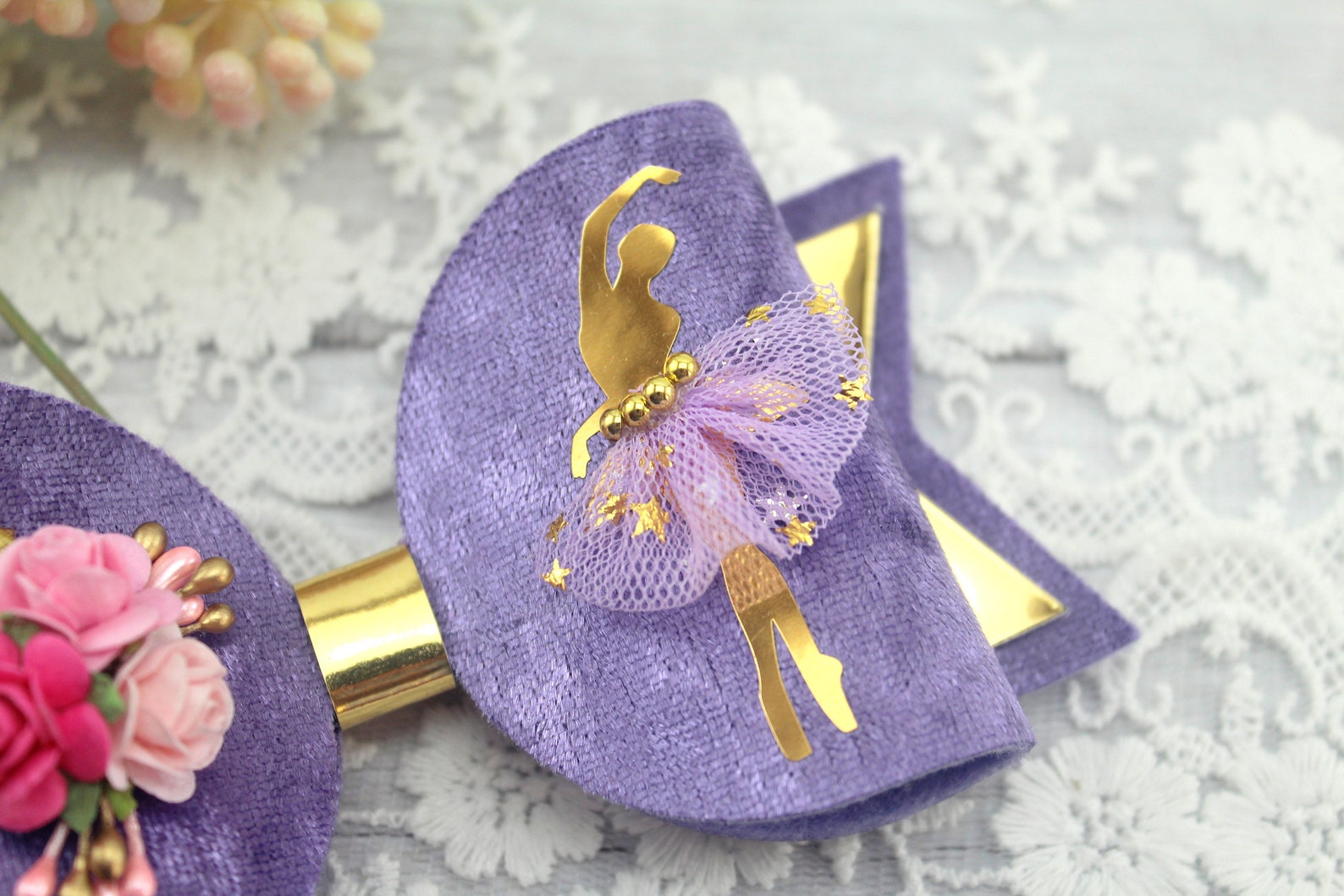 Purple ballet hair bow/Ballerina hair bow/Lavender velvet hair | Etsy