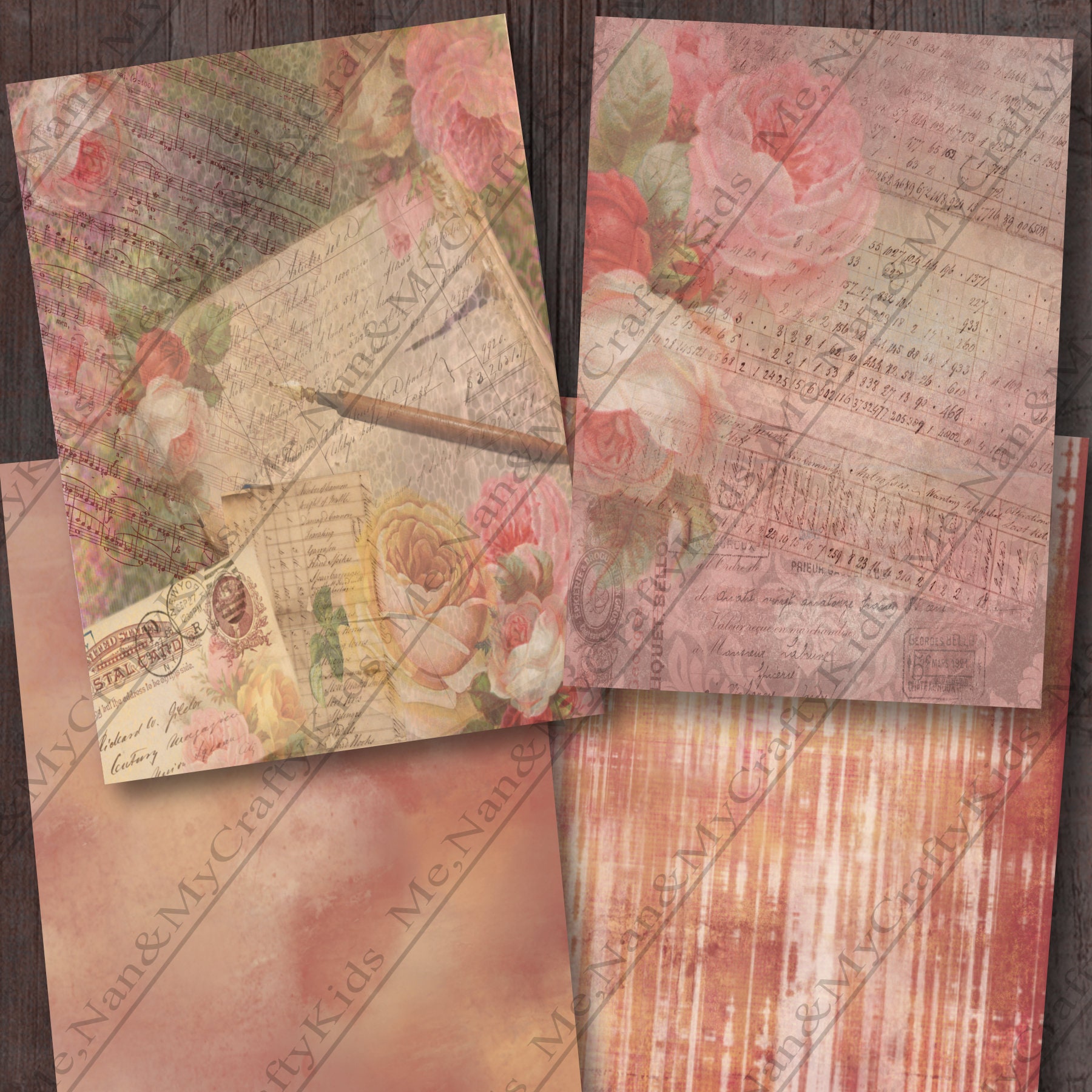 THREE SIZES "vintage Ink" Printable or Digital Paper Packs & Cards ...