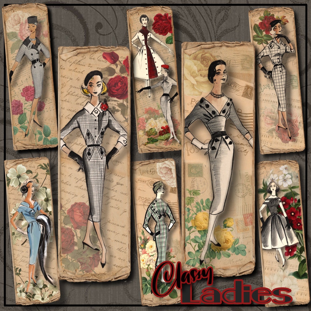 Printable Digital Vintage Decorative Bookmarks "classy Ladies" 2.175" X ...