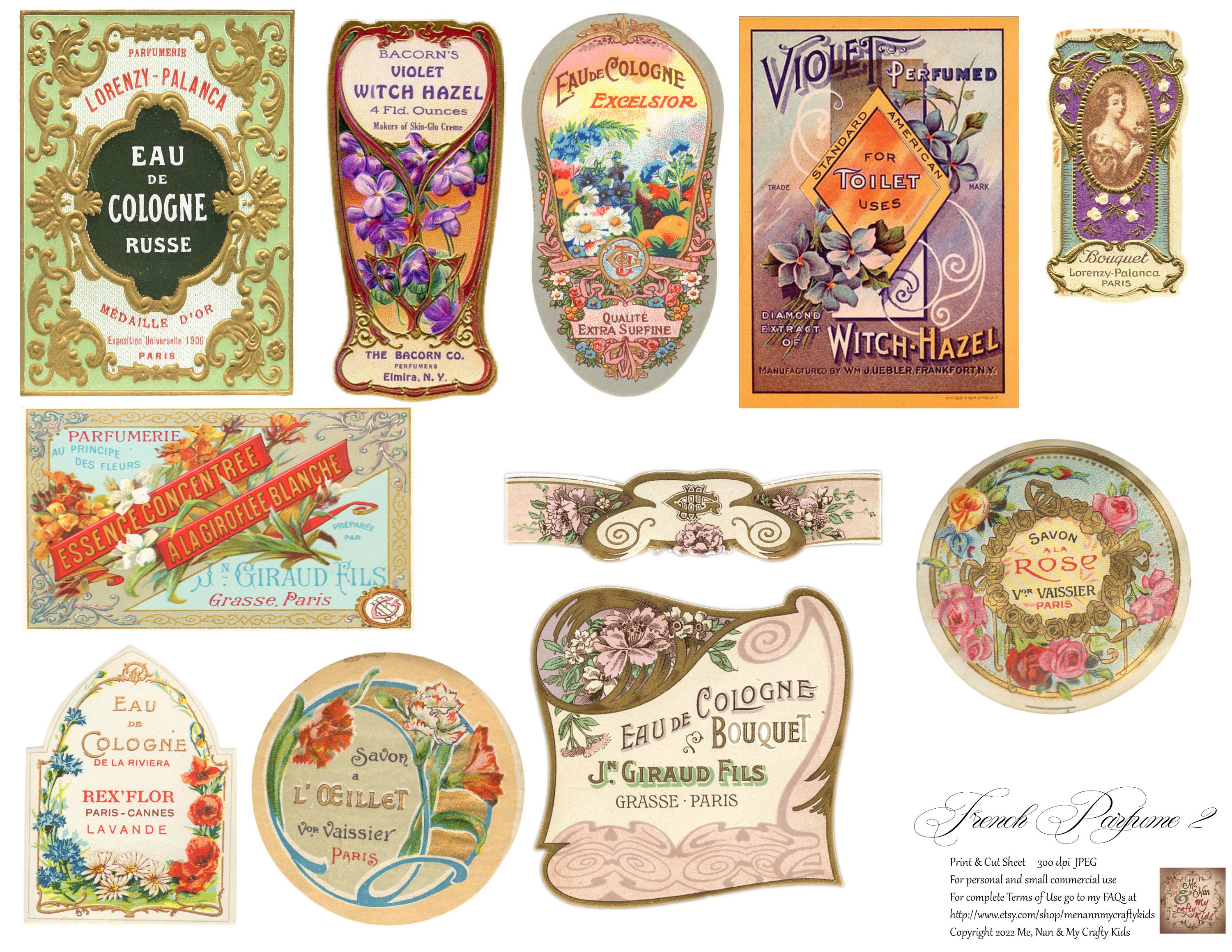 Digital Printable Vintage French Parfume Labels Set 2 - Etsy