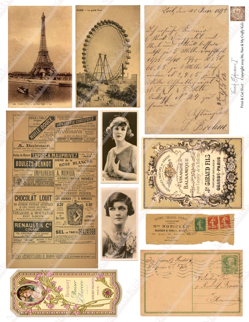 Printable Digital "french Ephemera" Junk Journals, Scrapbooking ...