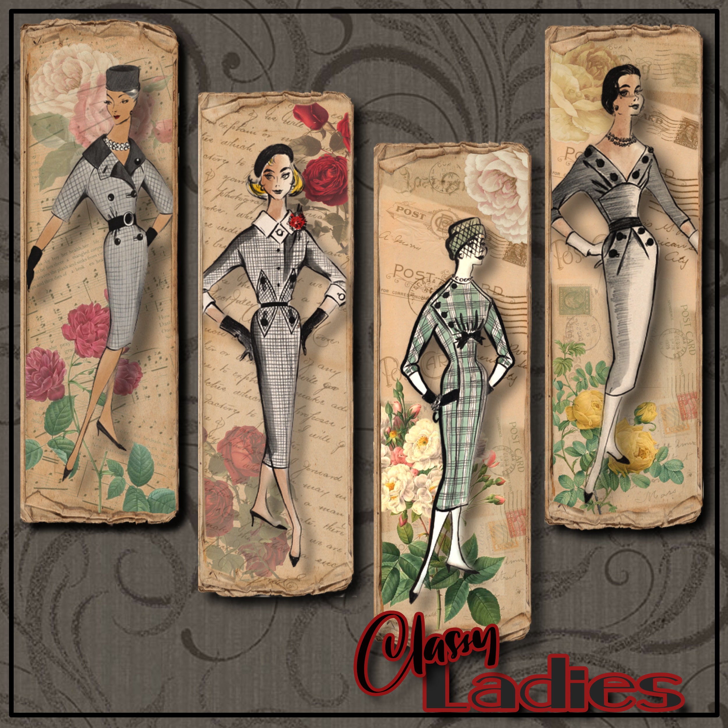 Printable Digital Vintage Decorative Bookmarks "classy Ladies" 2.175" X ...