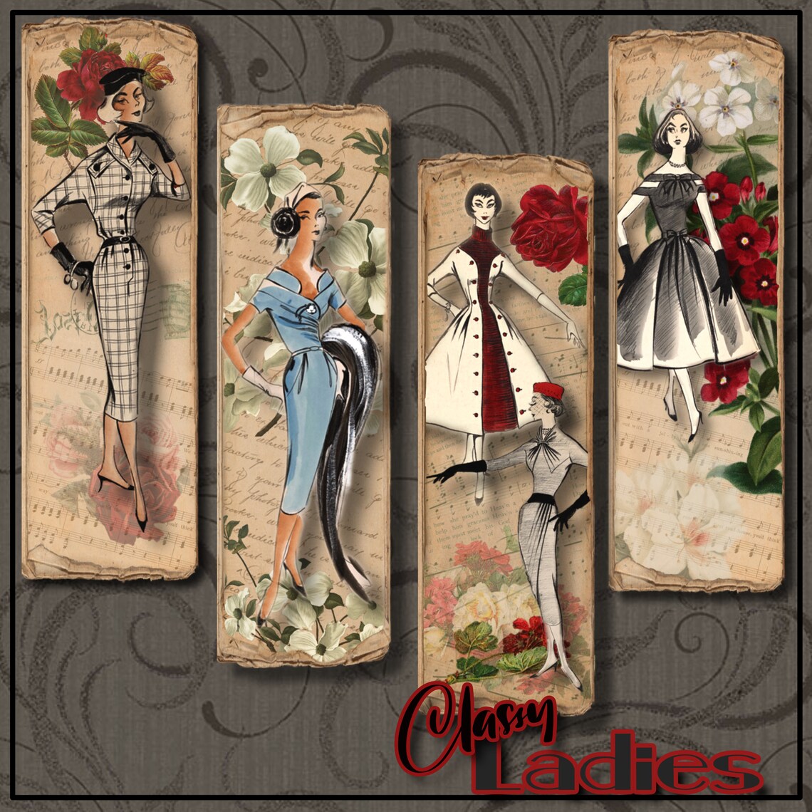 Printable Digital Vintage Decorative Bookmarks "classy Ladies" 2.175" X ...