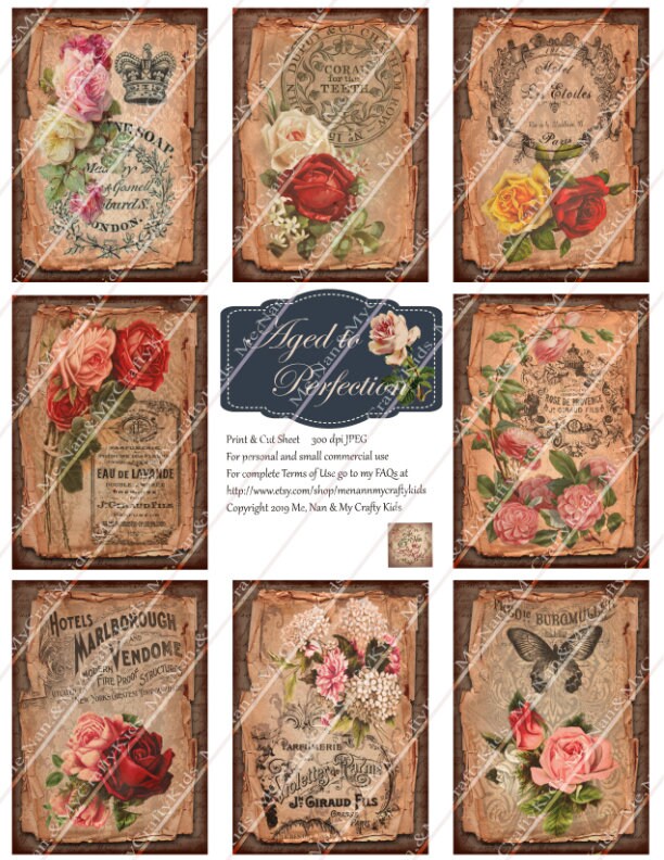 Printable Digital Vintage Decorative Cards/tags "aged to Perfection" 2. ...