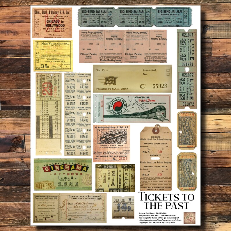 Digital Printable Vintage Tickets for Trains/railroads, the Theatre ...