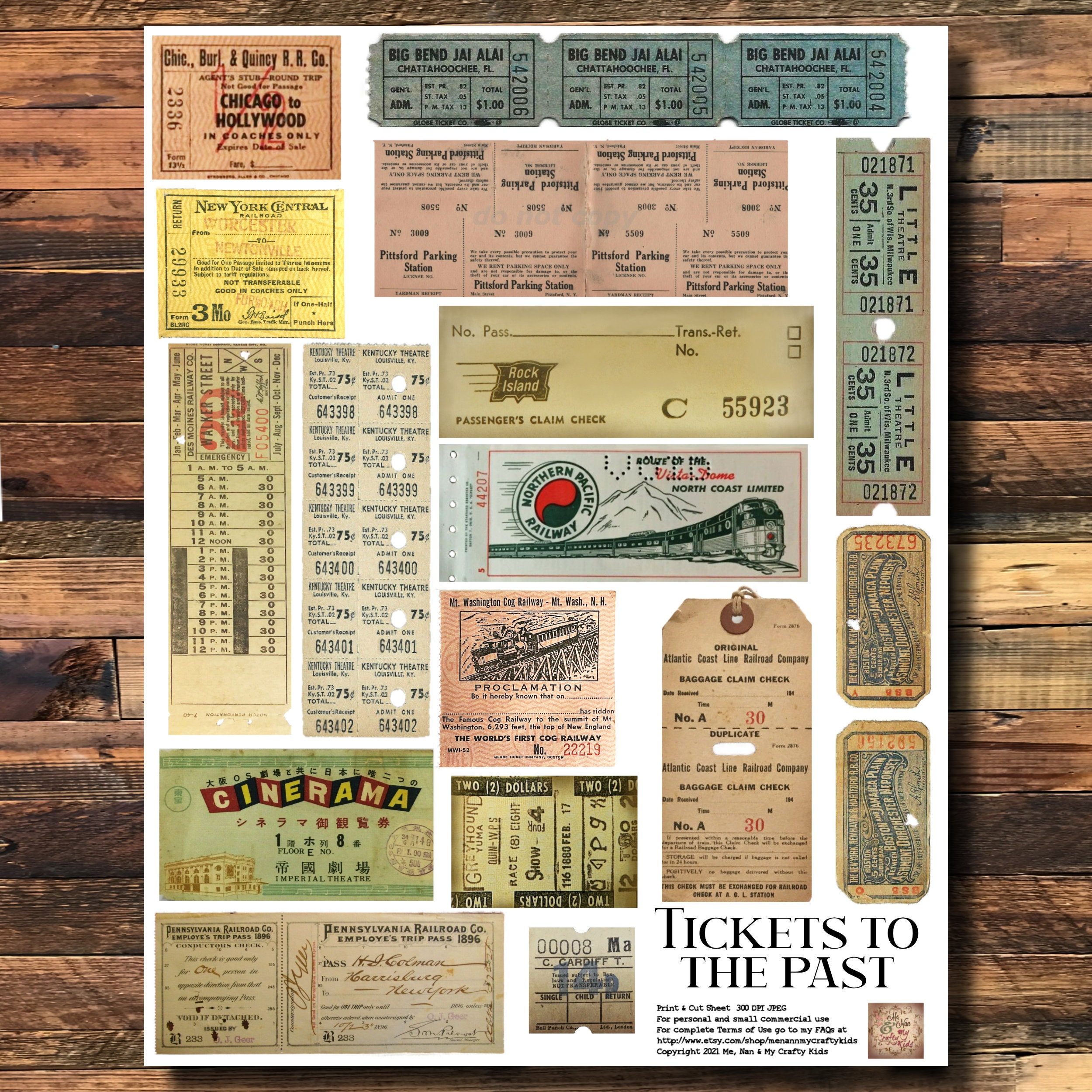 Digital Printable Vintage Tickets for Trains/railroads, the Theatre ...