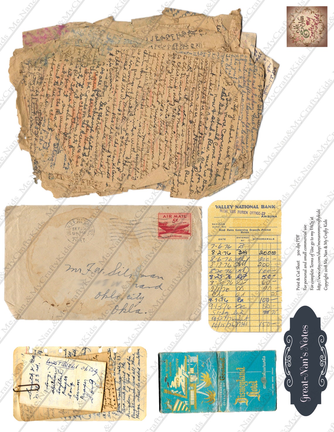 21 Vintage Pages Plus Notes of nan's Notes From 1920s Junk Journals ...