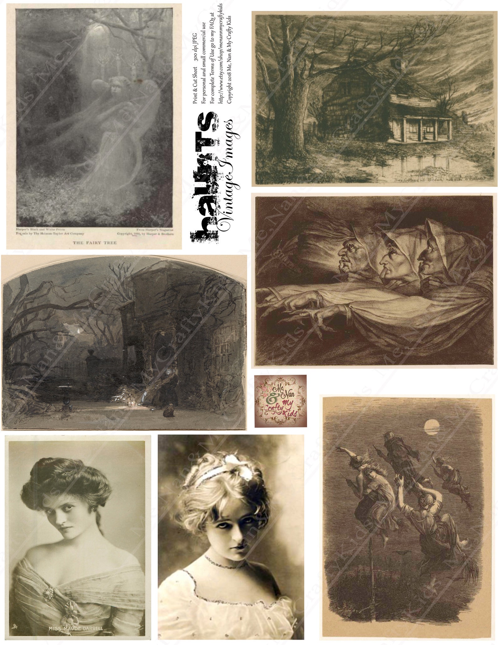 Printable Digital "haunts Images" From B&W Vintage Illustrations for ...
